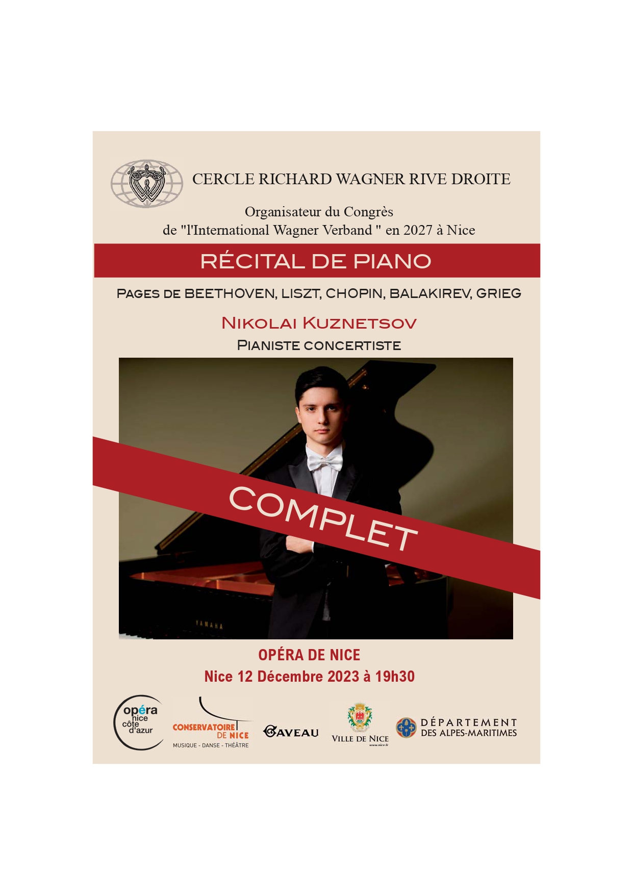 RECITAL DE PIANO : NIKOLAI KUZNETSOV Pianiste concertiste - Cercle Richard Wagner Rive Droite